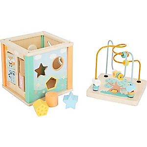 Small Foot Wooden Toys Pastel Activity Cube-Montessori Wooden Toys for Boys and Girls Ages 12+ Months-Perfect for Birthdays and Holidays, Multi