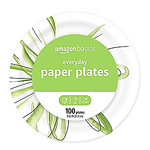 Amazon Basics Everyday Paper Plates, 9 Inch, Disposable, 100 Count