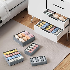 DIMJ 12 Pack Drawer Organizer for Clothes - Sock Bra Underwear Drawer Organizer, Foldable Fabric Drawer Organizer Bins, 114 Cells Dresser Drawer Dividers for Clothing Scarves Belt Tie, Grey