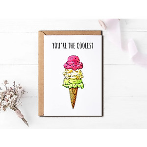 EdgarGifts You're The Coolest - Ice Cream Card - Love Card - Best Friend Card - Birthday Card - Cute Greeting Card - Cookie Card