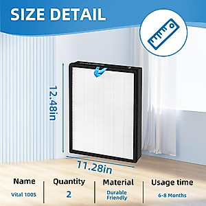 Vital 100S Replacement Filter for LEVOIT Smart WiFi Vital 100S Air Purifier, 3-in-1 True HEPA and High-Efficiency Activated Carbon Filters, Part# Vital 100S-RF, 2 Packs, White