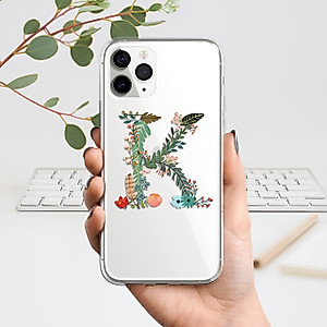 Case Charming Custom Floral Initial Letter Monogram Case for iPhone 15 Pro Max 14 13 12 mini 11 Xs Xr X 10s 10r 10 8 Plus 7 Se Clear Transparent Personalized Phone Cover
