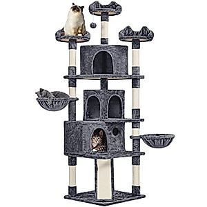 Yaheetech 76.5in Cat Tree Cat Tower with 3 Condos, 3 Cozy Perches with Dangling Ball, Scratching Posts, 2 Baskets, Pet Bed Furniture Activity Center for Indoor Cats and Kittens