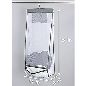 Jelier Hanging Mesh Laundry Basket,Collapsible Fabric Laundry Hamper with Rotatable Hanger,Portable Storage Bag for Apartment,RV,Camper,Cabin,College Dorm Use (gray)