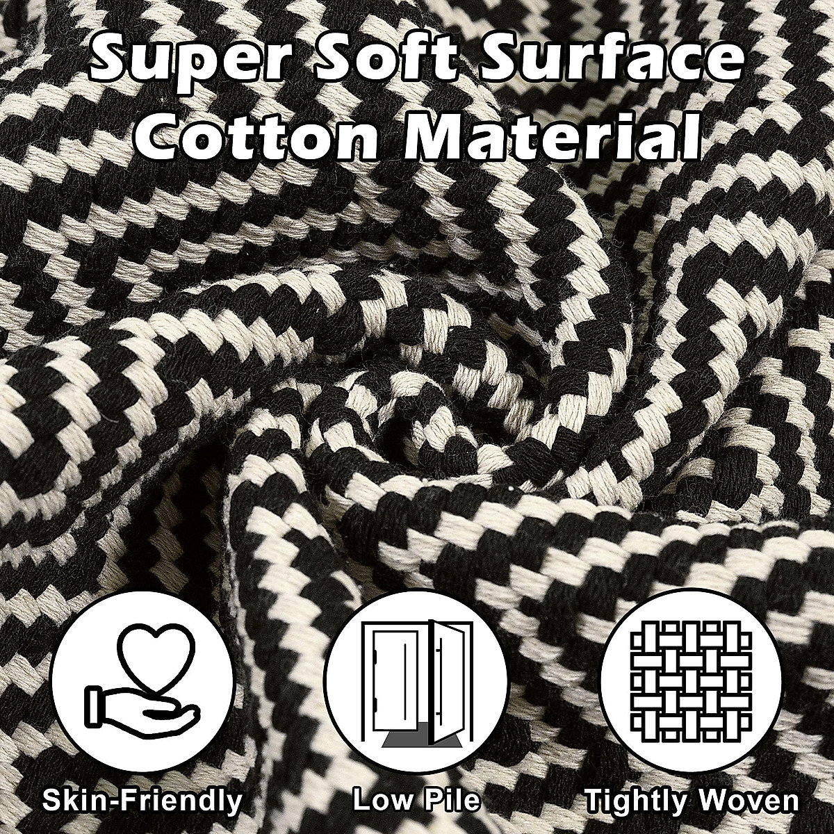 Tyrot Boho Small Bathroom Rugs 2x3 Washable Rug for Entryway Woven Cotton Black and Cream Front Door Mat Farmhouse Reversible Low Pile Front Porch Rug Carpet for Kitchen Foyer Entrance Indoor Laundry