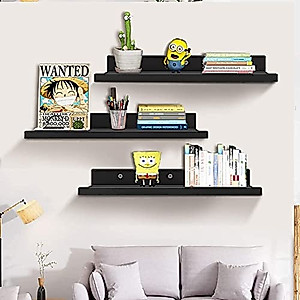Lavezee 24 Inch + 36 Inch Black Floating Wall Ledge Shelves Set of 3