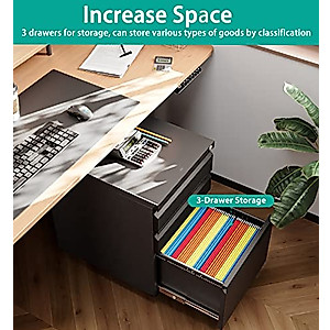 SISESOL 3 Drawer Mobile File Cabinet with Lock,Black Under Desk File Cabinets with Wheels,Rolling Metal Filing Cabinet for Home Office,Fit Legal/Letter/a4 File,Fully Assembled Except Casters