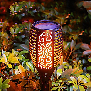 ZHUANYIYI Plug Solar Flame Lights for Outdoor Ground, Landscape Lighting Lights for Courtyard Lawn Ground, Home Garden Decoration Lights, Waterproof Lights for Fence Pavement