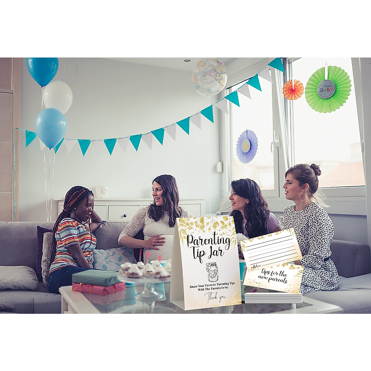 Advice for New Parents, Parenting Advice Card, Baby Shower Party, Tips for the Parents To Be，Includes a 5x7 Standing Sign and 25 4x6 Advice Cards(JYC027)