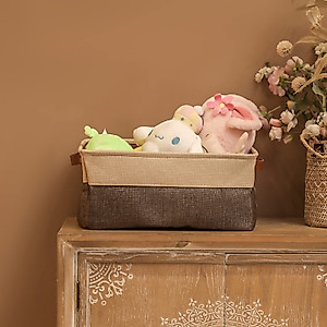 Large Storage Baskets for Organizing Shelves, Fabric Foldable Storage Bins Cubes with Handles Decorative Baskets Nursery Toy Closet Clothes Towel (Grey&Brown 15.7"x11.8"x7.8" - 3 Pack)