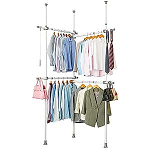 Double Clothing Rack, Adjustable Racks for Hanging Clothes, 2 Tier Clothes Heavy Duty Garment White Closet Freestanding System