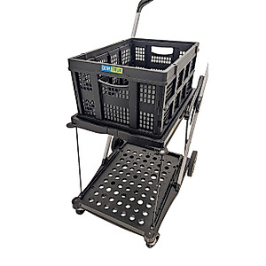 X-Truk Collapsible Utility Cart – 2-Shelf, Adjustable Shopping Cart Converts to a Dolly – Lightweight, High-Capacity Storage Cart Wagon with Removable Basket Carries up to 165 Lbs by SalesMaker Carts