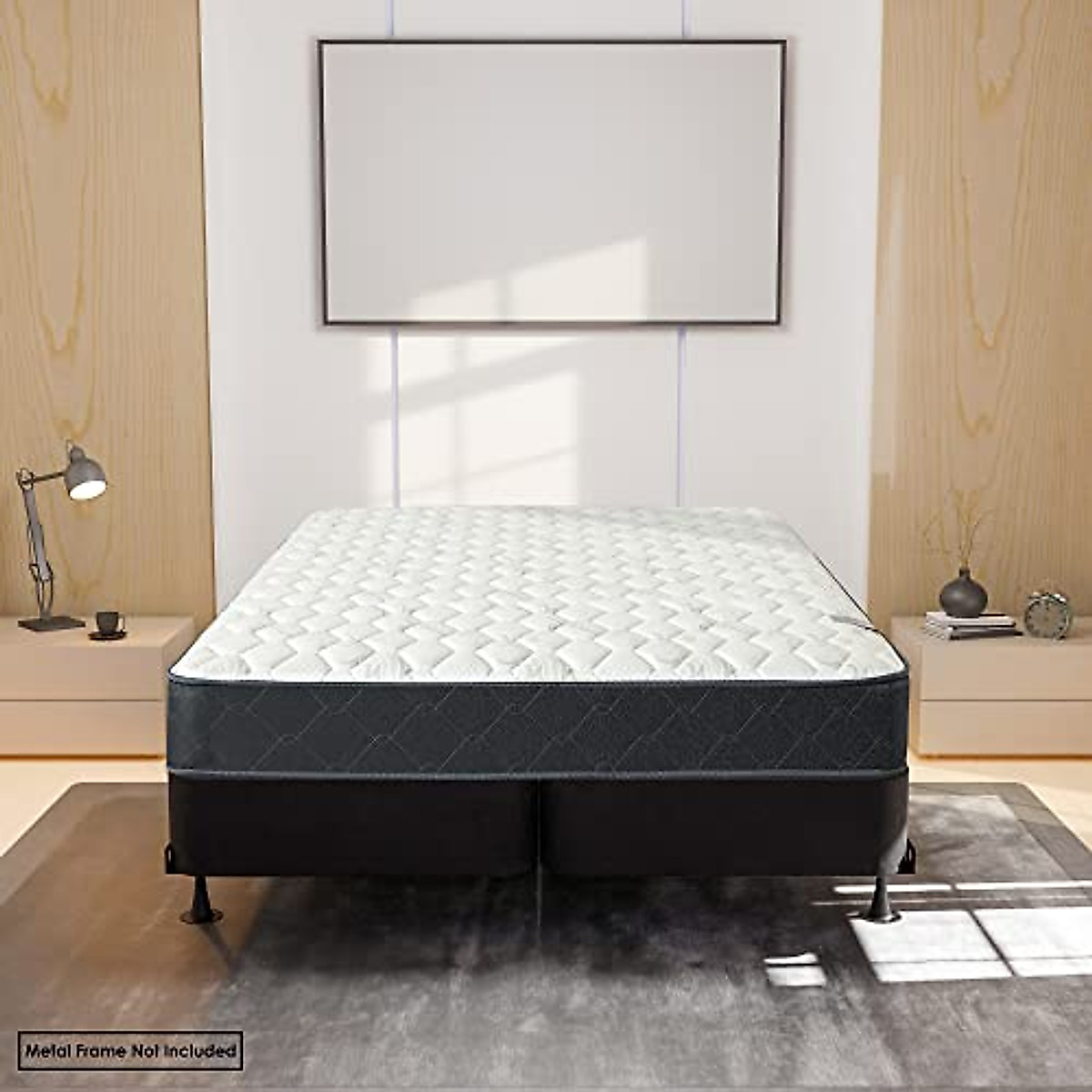 Spring Solution, 8" Split Wood Traditional Box Spring/Foundation for Mattress Set, Sturdy Fabric Paneled Design Wooden Frame, Durable Bedding Mattress Box Springs, Queen, Black
