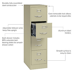 Hirsh Industries 22" Deep Vertical File Cabinet 4-Drawer Letter Size Putty, 17891