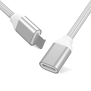 EMATETEK Braided i-Phone Extension Cable Pass Video Audio Music Photo Data, Charge. 1PCS 3.3Feet Male to Female i-Phone Extender Cord Made of Sliver Aluminum & White Braided.(3.3Feet)