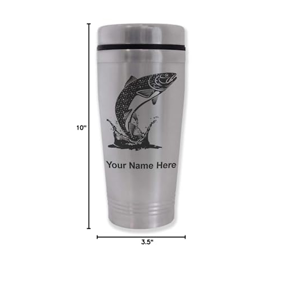 LaserGram 16oz Commuter Mug, Trout Fish, Personalized Engraving Included