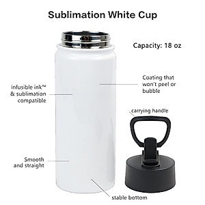 MAIKESUB 4 Pack Sublimation Blank Tumbler White Sports Water Bottles 18 OZ Wide Mouth Stainless Steel Vacuum Flask with Spout Lid for Tumbler Press Machine Sublimation Print
