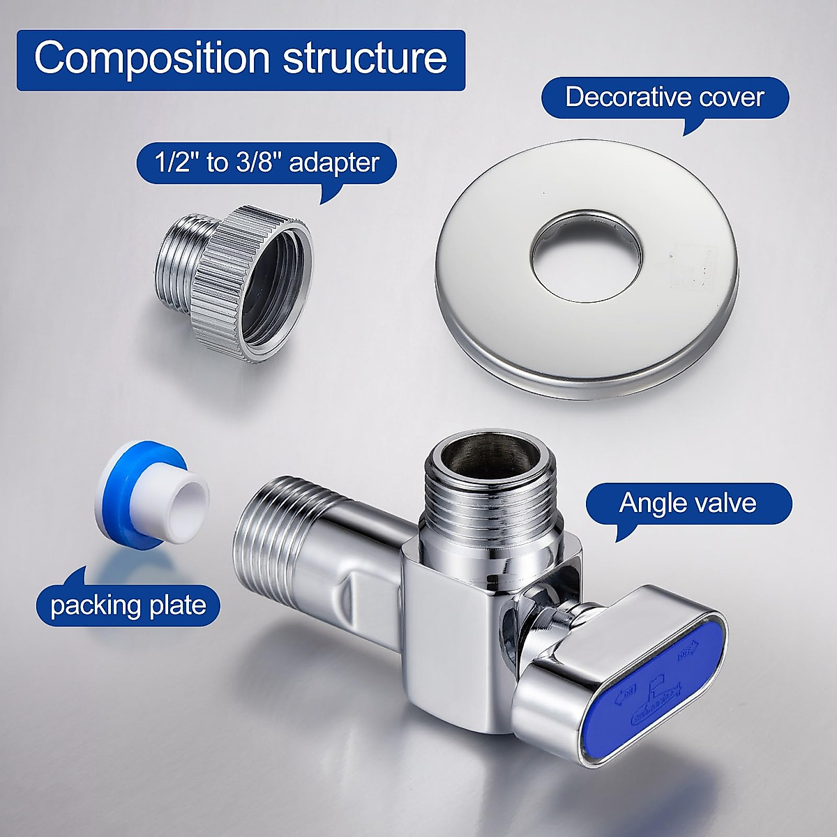 SUBMARINE Angle Stop Valve, Brass Material, 1/2'' Inlet and Outlet Caliber, 1/4 Turn Shut Off Valve, With 3/8'' Adapter, Hot and Cold Water, Suitable for Kitchen, Bathroom and Pipeline
