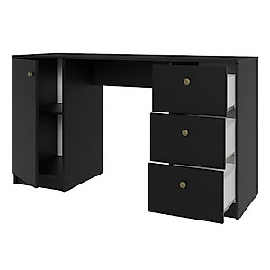 Madesa Executive Computer Writing Desk 53 Inch with 3 Drawers and 1 Door, Metalic Handles Wooden Home Office PC Study Table with Storage - Black