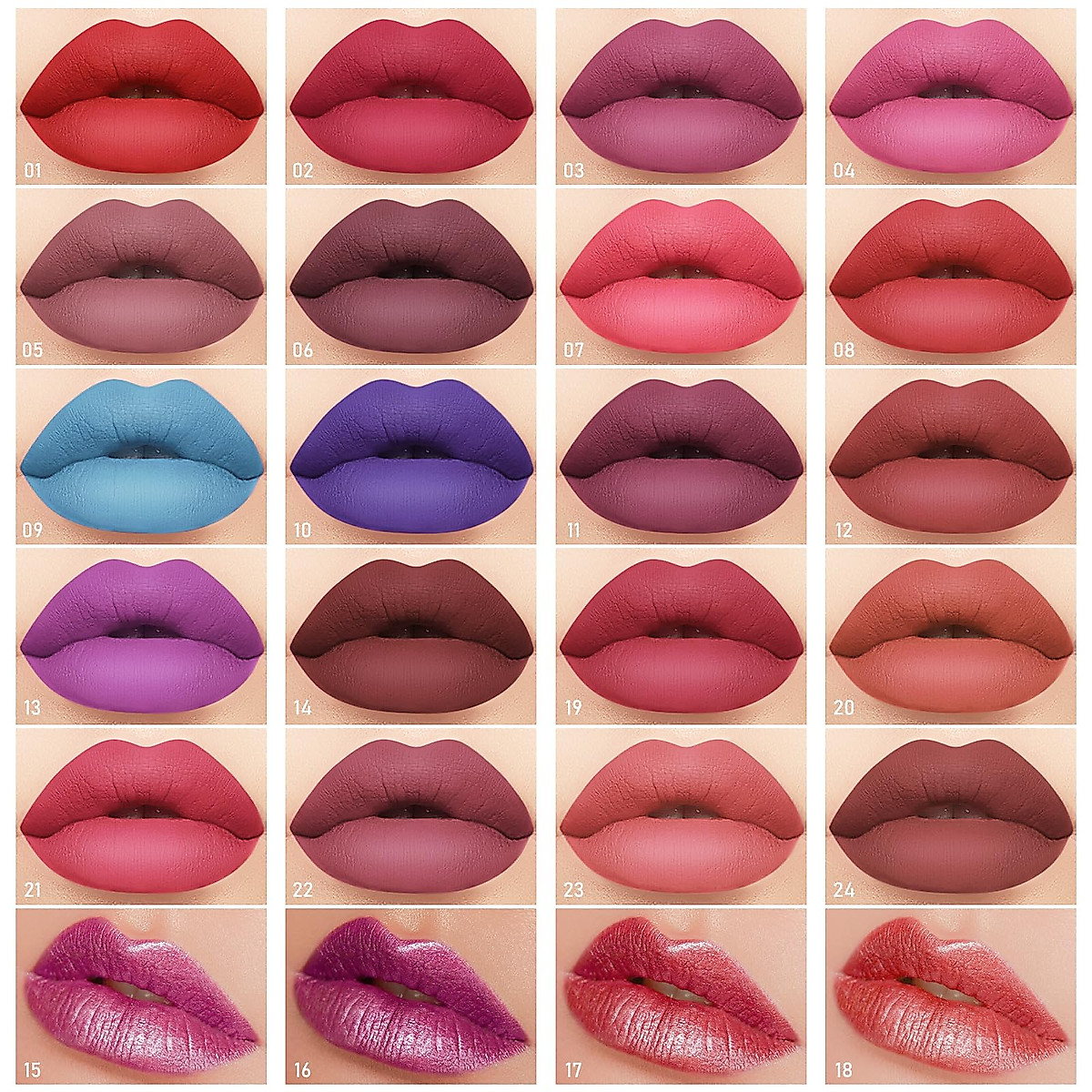 Ownest 24 Colors Matte Velvety Liquid Lipstick Set,Waterproof Long Lasting Non-Stick Cup Liquid Lipgloss Beauty Cosmetics Makeup Kit