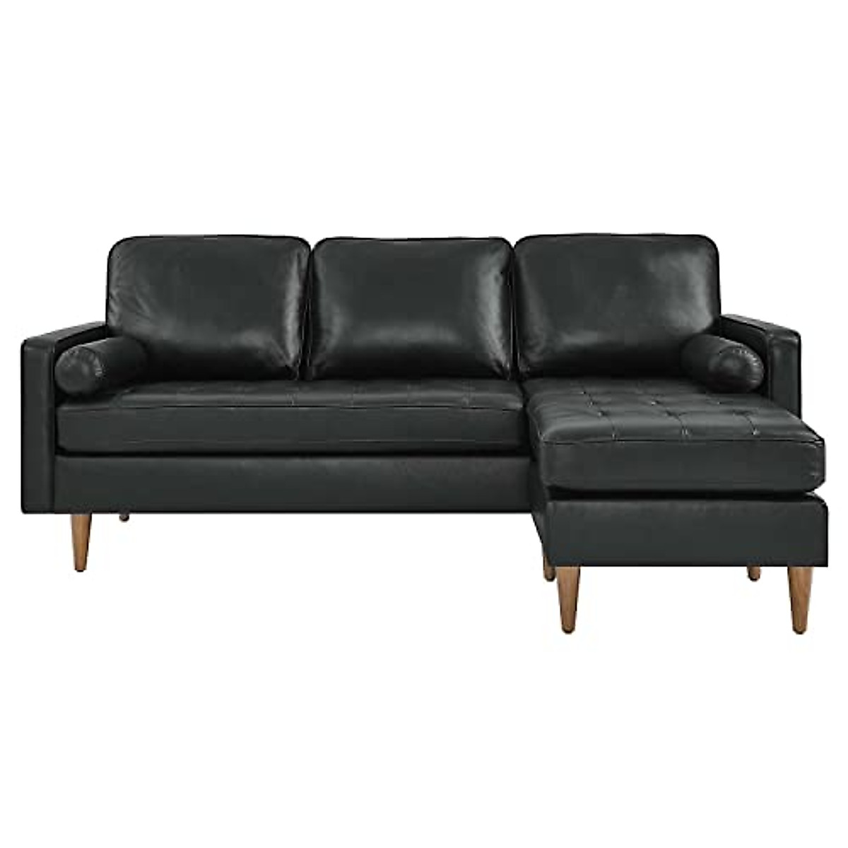 Modway Valour 78" Modern Style Leather Apartment Sectional Sofa in Black