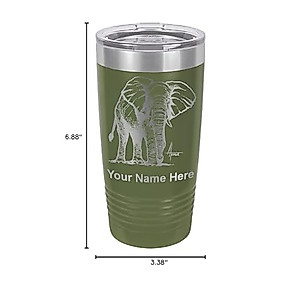 LaserGram 20oz Vacuum Insulated Tumbler Mug, African Elephant, Personalized Engraving Included (Camo Green)