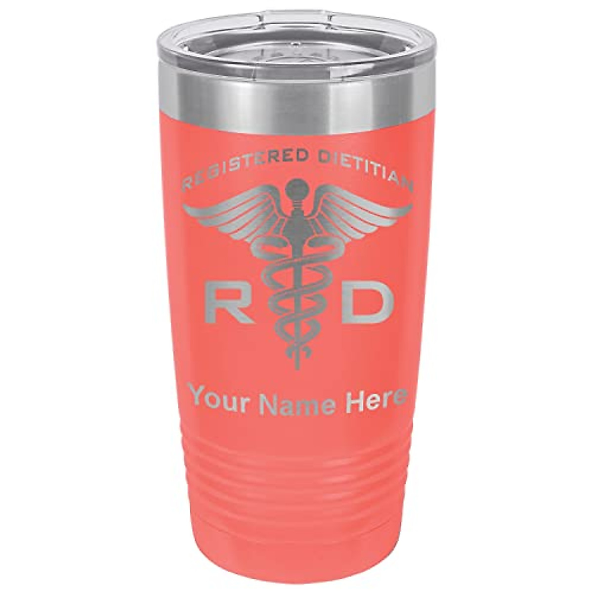 LaserGram 20oz Vacuum Insulated Tumbler Mug, RD Registered Dietitian, Personalized Engraving Included (Coral)