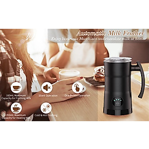 Milk Frother Electric, Coffee Frother, Warm and Cold Milk Foamer, 4 IN 1 Automatic Milk Warmer Stainless Steel with Touch Screen, for Coffee, Latte, Hot Chocolate,Cappuccinos and Macchiato,Black