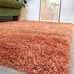 Terracotta Thick Shaggy Rug Orange Plush Affordable Super Soft Fluffy Shag Rugs Living Room Area Bedroom 5'3" x 7'6"