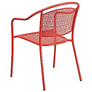 EMMA + OLIVER Commercial Grade Coral Indoor-Outdoor Steel Patio Arm Chair with Round Back