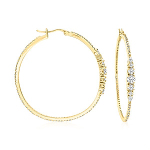 Ross-Simons 1.70 ct. t.w. CZ Hoop Earrings in 18kt Gold Over Sterling