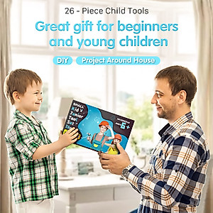 SHALL 26-Piece Kids Size Tool Set, Real Tools Kit for Kids with 12" Tool Bag, Safety Certified Children Learning Tool Set with Hand Tools for Boys & Girls Age 6+, DIY Building, Woodwork & Construction