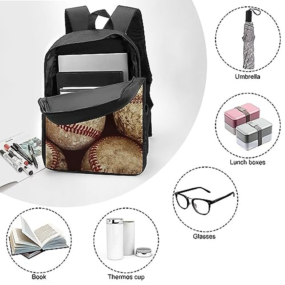 Old Vintage Baseball Travel Backpack Casual 17 Inch Large Daypack Shoulder Bag with Adjustable Shoulder Straps