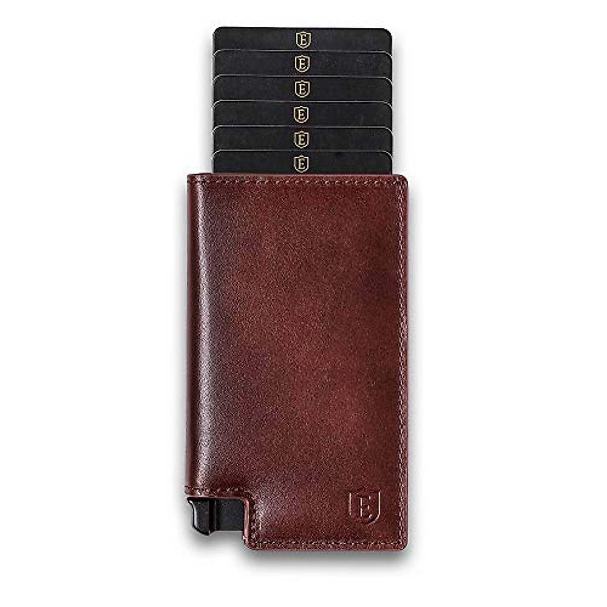 Ekster Parliament Leather Wallet for Men | LWG-Certified Minimalist Wallets with RFID Blocking Layer | Slim & Modern Aluminum Wallet with Push Button for Quick Card Access (Classic Brown)