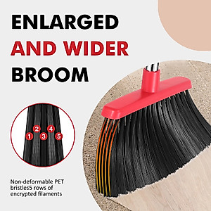 Heavy Duty Broom, 55 Inch Long Handle Outdoor Large Angle Brooms, Commercial Broom for Sweeping Indoor, for Home Garage Kitchen Office Courtyard Lobby Patio Lawn Concrete