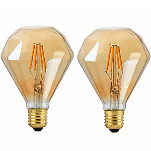 40watt Decorative Light Bulb,Diamond Glass Vintage Nostalgic LED Edison Light Bulb Dimmable,Warm Light 2200k Atmosphere Lights,for Living Room,Bedroom,Lamps,Night Light,Vanity Fancy Light Bulbs 2pack