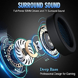 Donerton Gaming Headset, Over-Ear Gaming Headphones with Noise Canceling Mic, Stereo Bass Surround Sound, LED Light, Soft Memory Earmuffs PS4 Gaming Headset Compatible with PC, Laptop,Tablet