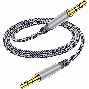 Henrety 3.5mm Nylon Braided Aux Cable (6.5ft/2m) - Male to Male Audio Auxiliary Cord for Headphones, Car, Home Stereos, Speaker, iPhone, iPad, iPod, Echo - Gray