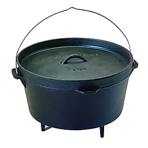 Texsport Cast Iron Dutch Oven with Legs, Lid, Dual Handles and Easy Lift Wire Handle, 8 Quart