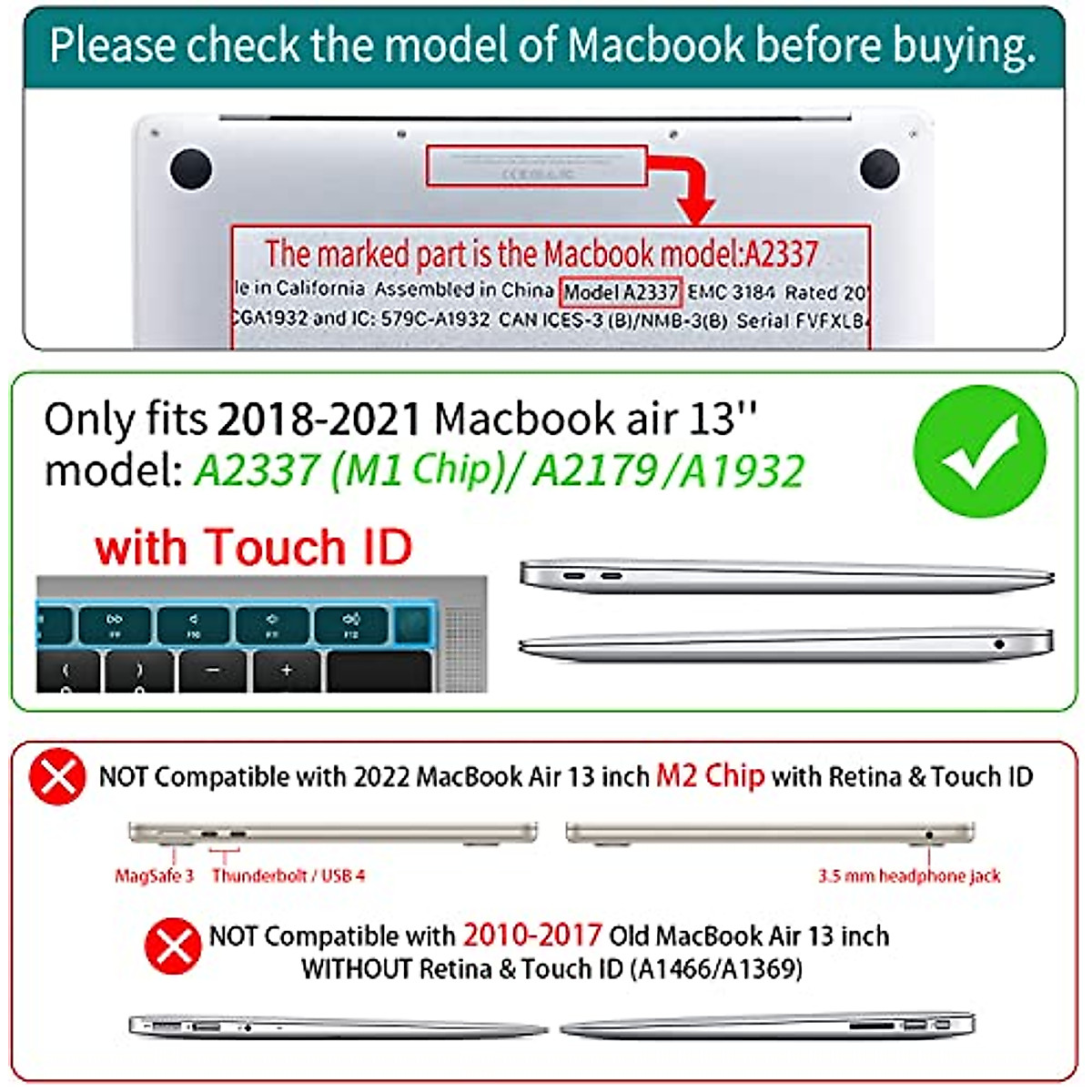 Teryeefi Compatible with 2020 MacBook Air 13 inch Case 2021 2019 Model M1 A2337 A2179 A1932, Clear Hard Shell Case & Keyboard Cover & Screen Protector for Mac Air 13 with Touch ID, Tropical Leaves