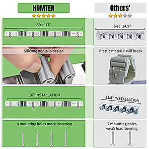 Broom Mop Holder Wall Mount 16" Installation Broom Mop Hanger Organizer Stainless Steel 3 Racks 4 Hooks for Bathroom Kitchen Office Closet Garden