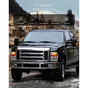 OCPTY A Pair of Towing Mirrors Replacement Fit For 1999-2007 for Ford for F250/for F350/for F450/for F550 Super Duty Pickup Tow Mirrors Power Adjusted Heated Turn Signal Light Black Housing