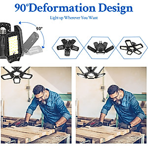 SUNGDOGIN 4 Pack LED Garage Lights, 150W 15000LM 6500k Deformable LED Screw in Garage Ceiling Light with 5+1 Adjustable Panels for Garage, Workshop, Basement, Shop, Warehouse, E26/27