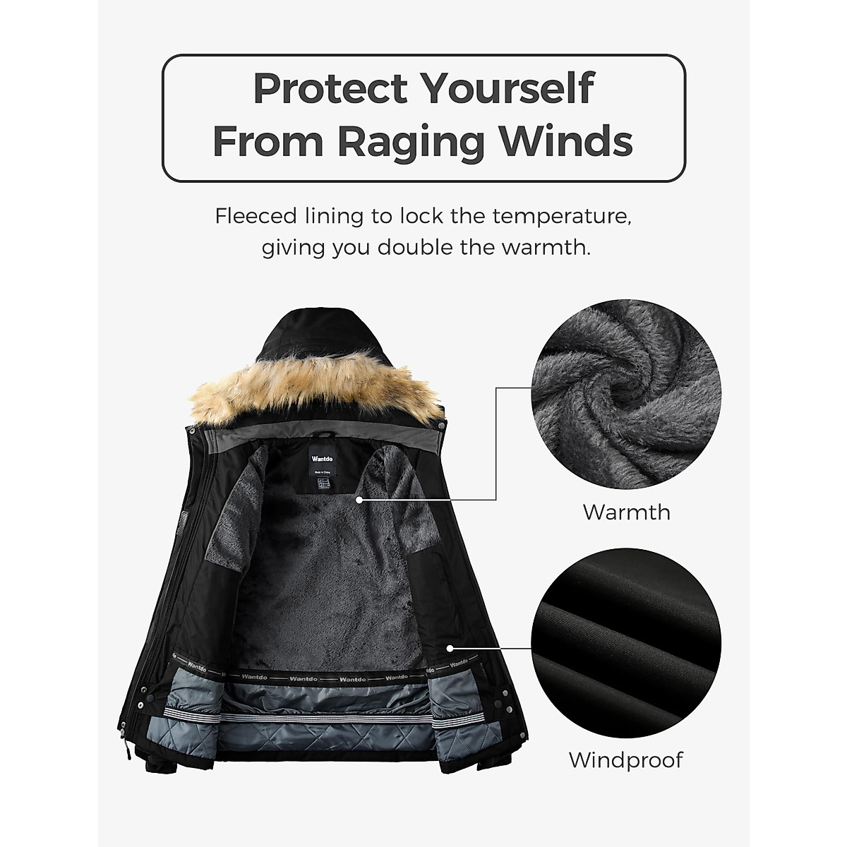 wantdo Women's Mountain Skiing Jacket Outdoors Snowboarding Outerwear Black 2XL