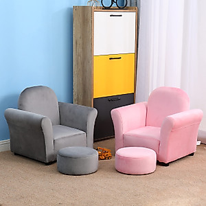 Bonrcea Pink Kids Sofa Toddler Chair,Kids Armchair,Sofa Chair,Toddler Couch Chair with Footstool,21.65x17.32x20.28inch Upholstered Couch,Armrest Sofa Chair for Chidren,Kids,Toddlers