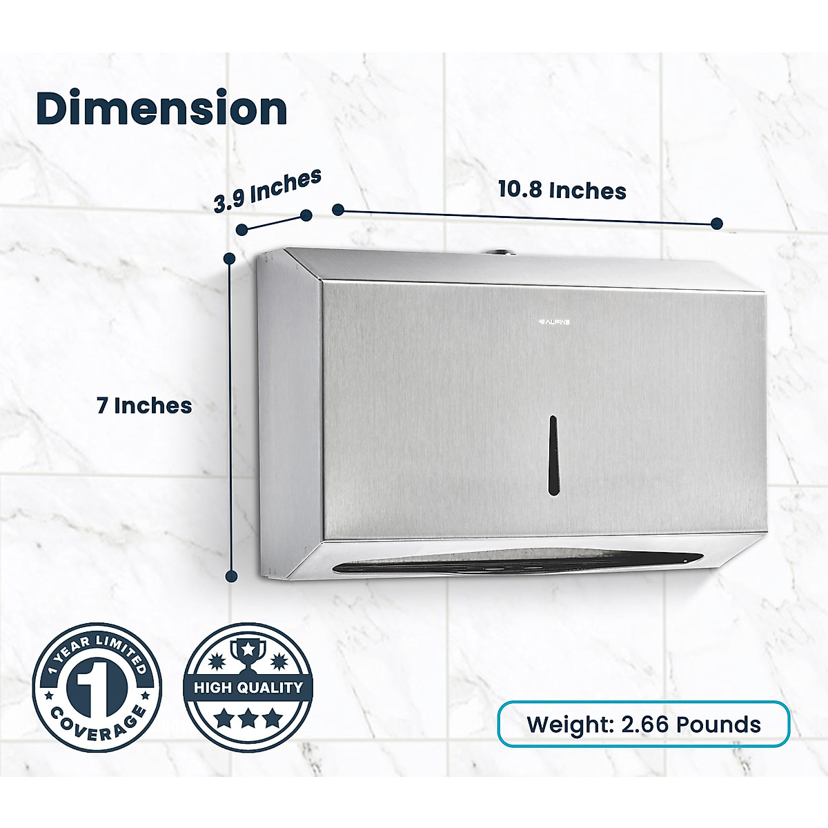 Alpine Commercial Paper Towel Dispenser Wall Mount for Multifold, Trifold & c Fold Paper Towel Holder - Stainless Steel Hand Towel Dispenser for Bathroom & Kitchen A