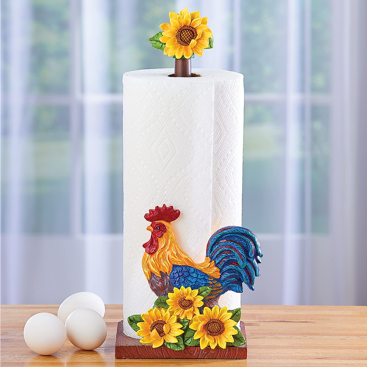 Collections Etc Tabletop Roosters & Sunflowers Standard Paper Towel Holder