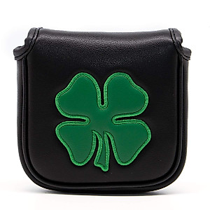 Barudan Golf Lucky Shamrock Heel Shaft Mallet Cover Square Mallet Putter Cover Headcover Magnetic for Scotty Cameron 6M DB Taylormade Spider S Ping (Black)