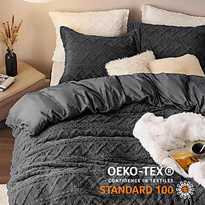 Bedsure Fluffy Comforter Cover Set - Faux Fur Duvet Cover Queen Size, Dark Grey Plush Quilt Cover, 3 Pieces,1 Duvet Cover (90"x90") with Zipper Closure & 2 Pillow Shams, Comforter Not Included