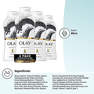 Olay Cleansing Infusion Body Wash, Charcoal + Mint, 22 Fl Oz (Pack of 4)